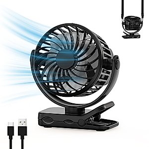 ENCHANTLIVING Portable Mini Clip On Fan,Desk Fan,Neck Fan,2.8 Inch Rechargeable,720 degree Rotate,3 Speed Quiet Mini Clip Fan,Small Clip on Fan Ideal For Outdoor Bedroom Office Camping Travel (black)