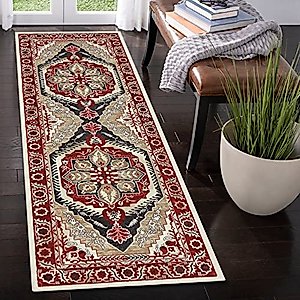 Floral Medallion Runner Rug 2'x6' Non Skid Hallways Accent Distressed Floor Carpet, Super Soft Boho Tribal Vintage Living Room Mat, Machine Washable Bedroom Entrance Kitchen Floor Throw Rugs(Red)