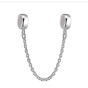 Safety Chain Charms Heart 925 Sterling Silver Beads fit Pandora Charms Bracelet & Necklace (Silver)