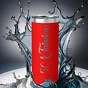 50 & Fabulous 22 oz Skinny Tumbler 50th Birthday Gifts For Women on Red Decorations Funny Present Vacuum Insulated Cup