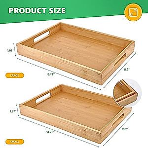 Sgigiul Bamboo Dinner Food Trays for Eating On Couch Party Platters for Serving Food Decorative Tray for Kitchen Counter Rectangle(15.74" Lx11.2”W and 14.76”Lx10.23”W)