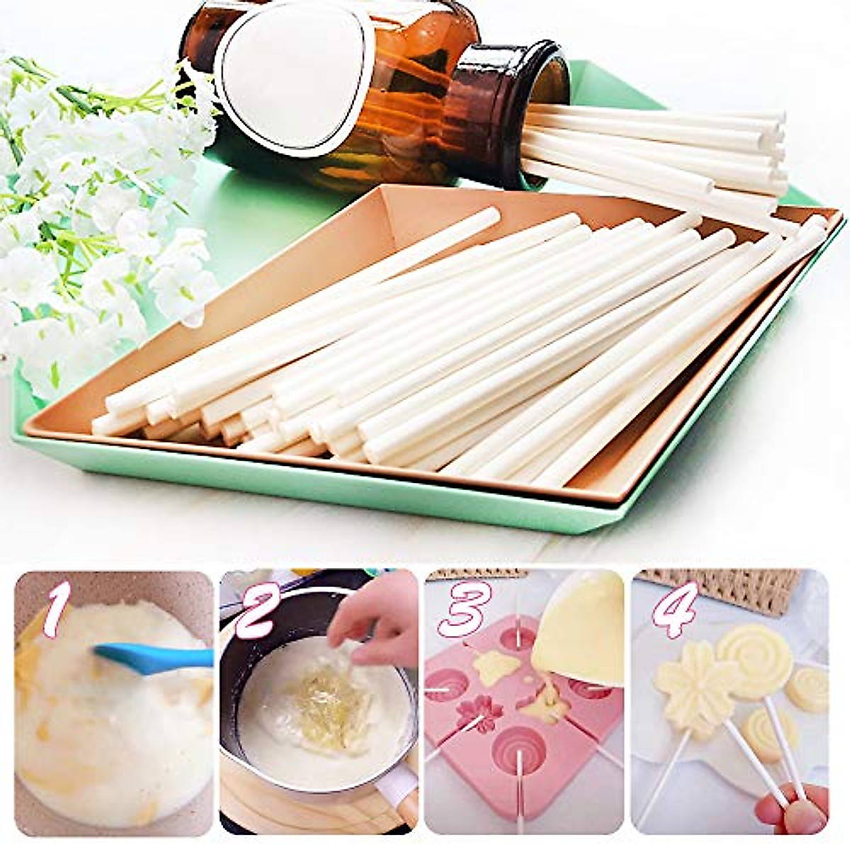 Lollipop Sticks, 200PCS White Paper Lollipop Sticks 6 Inch Lollipop Treat Sticks Sucker Stick for Chocolate,Cake Topper,Rainbow Candy, Cake Pops(3.5mm)