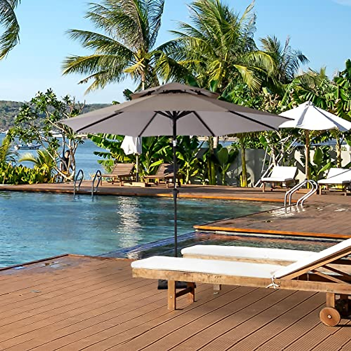 FLAME&SHADE 9 ft Double Top Outdoor Market Patio Table Umbrella with Tilt, Beige