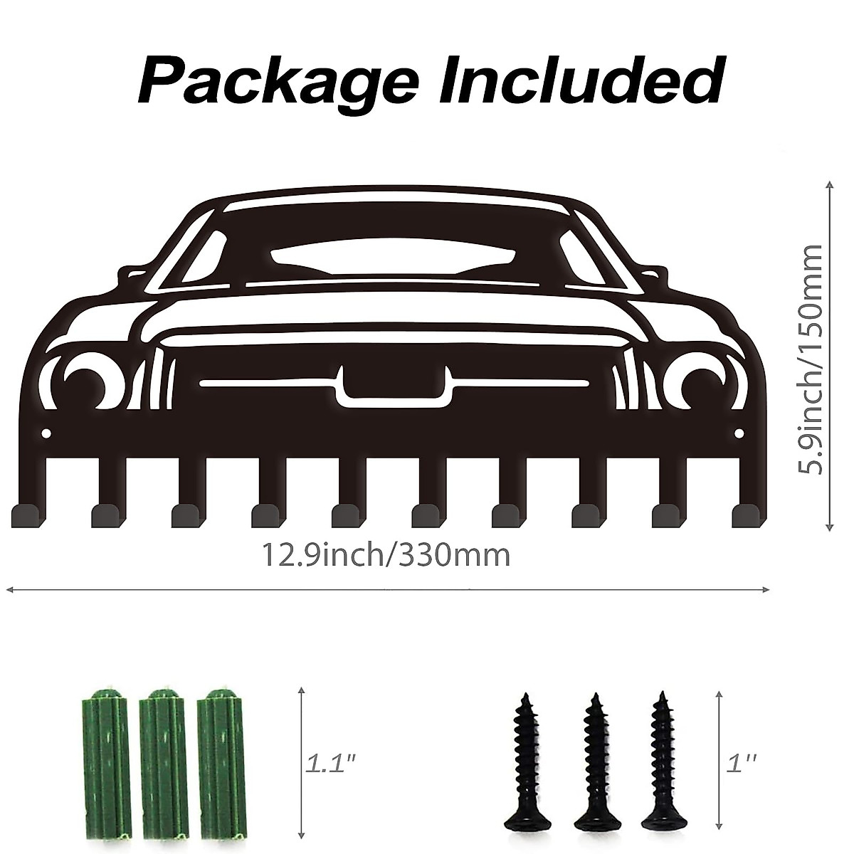 SUPERDANT Key Holder Car Theme Wall Mounted Key Hooks for Wall Decorative with 10 Hooks Black Metal Key Organizer Rack Hanger for Entryway Front Door Hallway Office Man Cave Decor