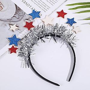 DIUEWOW 4PCS Patriotic Head Boppers Headband 4th of July Party Favors Star Love Heart Flashing Design Independence Day Hair Accessories Headwear for Veteran's Day and Memorial Day