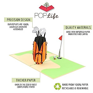 PopLife Golf Clubs 3D Father’s Day Pop Up Card - Happy Anniversary, Hole-in-One Retirement Gift, Valentine's Day card for Him, Birthday - Golfing Gift for Husband, Card for Golfers - for Son, Dad
