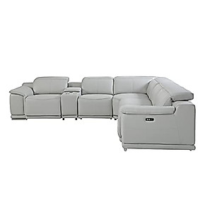 Blackjack Furniture Venice 6 Piece Sectional Sofa with 3-Power Recliners, Features Adjustable Headrest, Lumbar Support, USB and Wireless Charging Station, Extra Large Storage, 1 Console, Light Grey