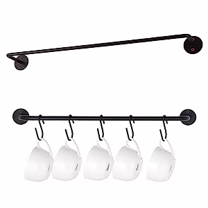 RETOONGKING Coffee Mug Holder Wall Mounted,1PC Coffee Cup Holder Coffee Mug Rack for Wall Black Metal Rod with 5 Removable Hooks,Organize Cooking Utensils or Mugs for Kitchen Restaurant Bar (1)