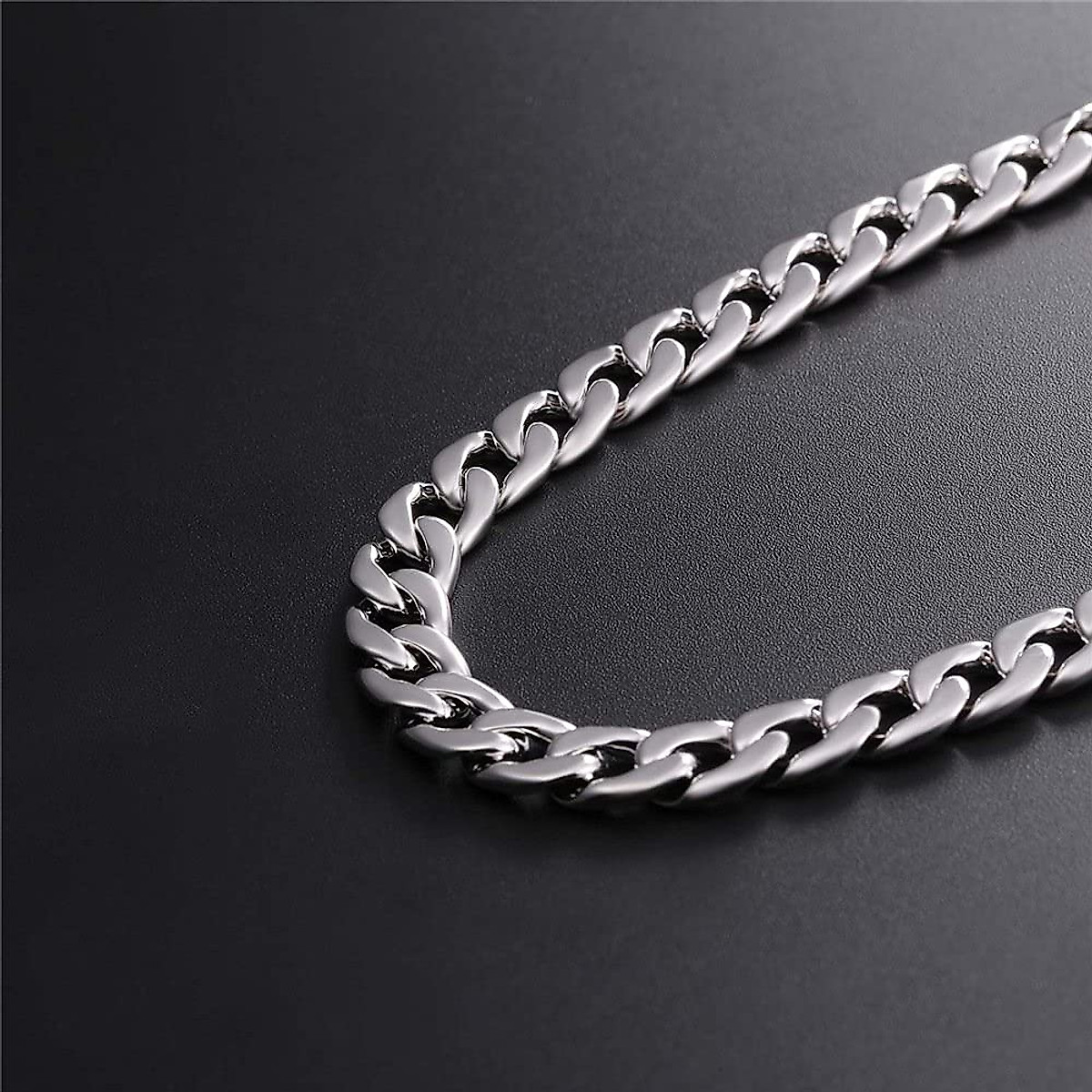 U7 Cuban Chain Anklets Platinum Plated Beach Foot Jewelry 7mm Wide Curb Chains Ankle Bracelet for Women, Length 22-27CM