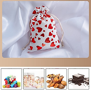 eyigylyo Valentine's Day Heart Burlap Bag with Drawstring, 12 PCS Valentine Treat Candy Bag Gift Jewelry Pouches for Valentine's Day Wedding Festival Party Supply,(5 x 7 Inch)