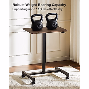 KINGSMITH Mobile Standing Desk 29.1 x 19 Inch Small Adjustable Desk Portable Desk Laptop Desk Support Up to 110IBS for Home Office (Walnut)