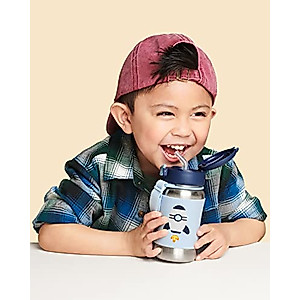 Skip Hop Toddler Sippy Cup with Straw, Sparks Stainless Steel Straw Bottle, Rocket