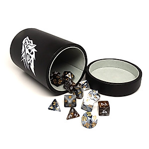 Over Sized Dice Cup with Lid - Leather Lite Faux Leather Wrap with Tight Fitting Lid - Holds 80 Dice (Wolf)