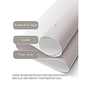 Non-Slip Desk Pad, Waterproof PVC Leather Desk Table Protector, Ultra Thin Large Mouse Pad, Easy Clean Laptop Desk Writing Mat for Office Work/Home/Decor(Apricot Gray, 35.4" x 17")