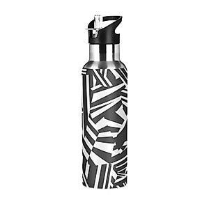 Dazzle Camouflage Water Bottle with Straw Lid Double Wall Thermos Bottle Vacuum Insulated Flask Stainless Steel Water Bottle for Gym Outdoor 35 OZ