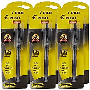 Pilot G2 07 Black Fine Retractable Gel Ink Pen Rollerball 0.7mm Nib Tip 0.39mm Line Width Refillable BL-G2-7 (6)
