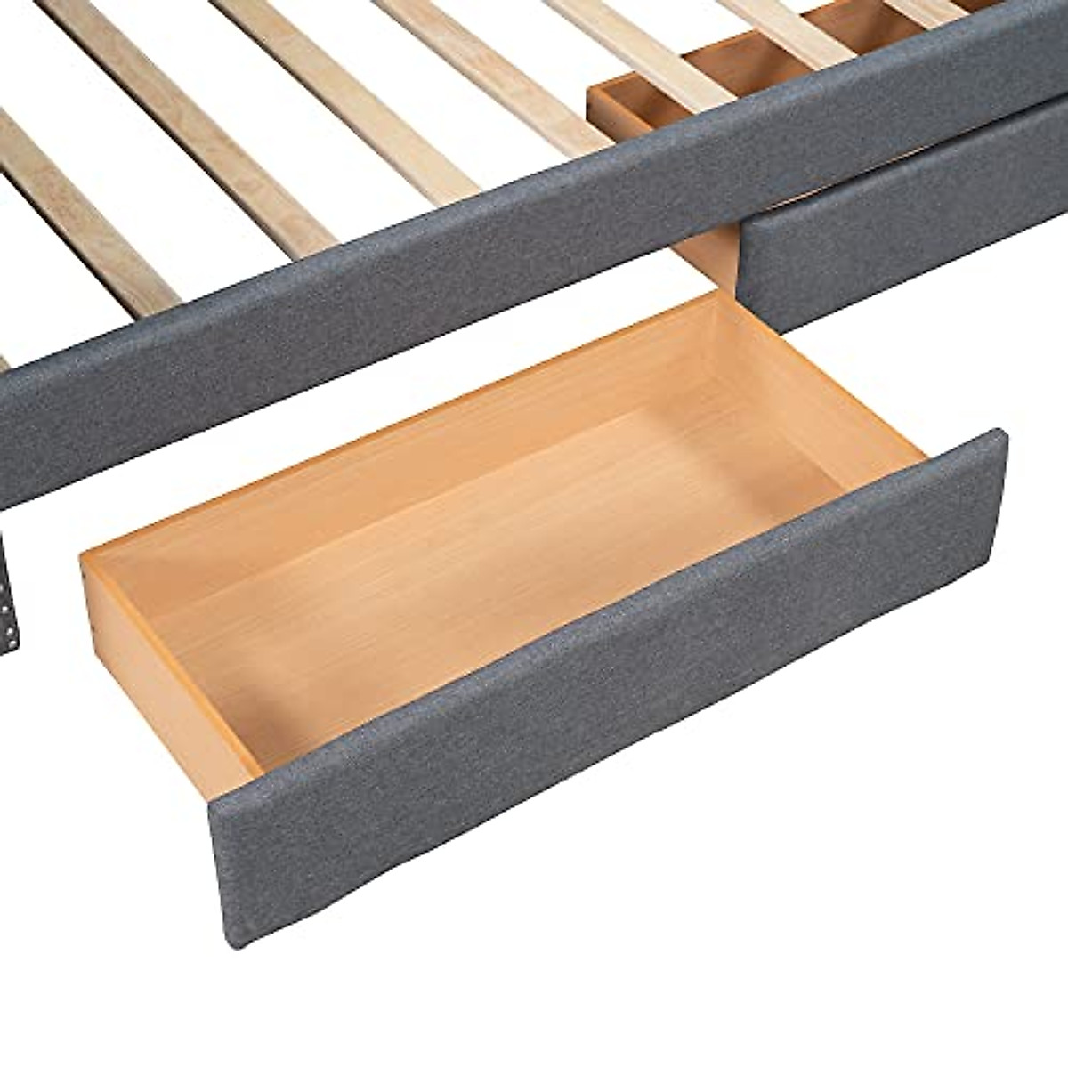 Flieks Upholstered Daybed with Two Storage Drawers, Twin Tufted Sofa Bed Daybed with Nailhead Trim and Wood Slat Support (Grey)