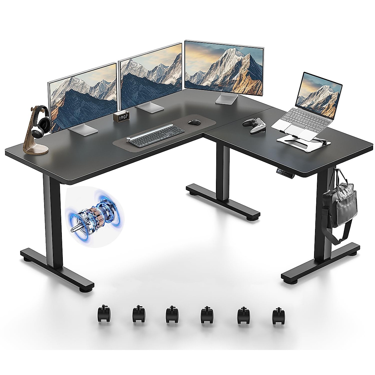 XINYAO L Shaped Standing Desk Adjustable Height 63 x 55 Corner Standing Desk Electric Sit Stand Up Computer Desk L Shaped for Gaming Working Studying Coner Workstation Office Home (Black)