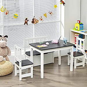 Costzon Kids Table and Chair Set, Wood Activity Table with Toy Storage Bench & 2 Chairs for Children Reading, Arts, Crafts, Snack Time, Homework, Playroom, Toddler Table and Chair Set (Grey)
