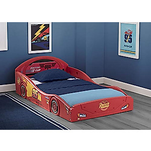 Delta Children Disney Pixar Cars Lightning McQueen Race Car Sleep and Play Toddler Bed with Attached Guardrails