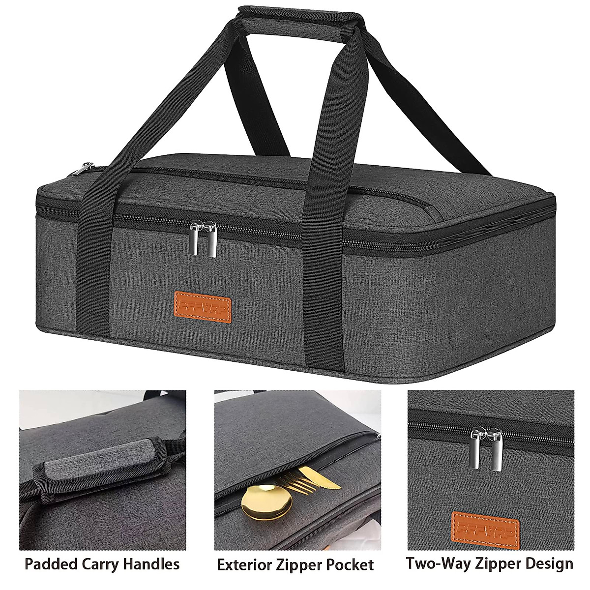 PFFVRP Insulated Casserole Carrier for Hot or Cold Food, Reusable Insulated Food Carrier for Potluck Parties, Picnic, Cookouts, Fits 11 x 15 or 9 x 13 Lasagna Pan, Casserole Dish, Baking Dish（Gray）