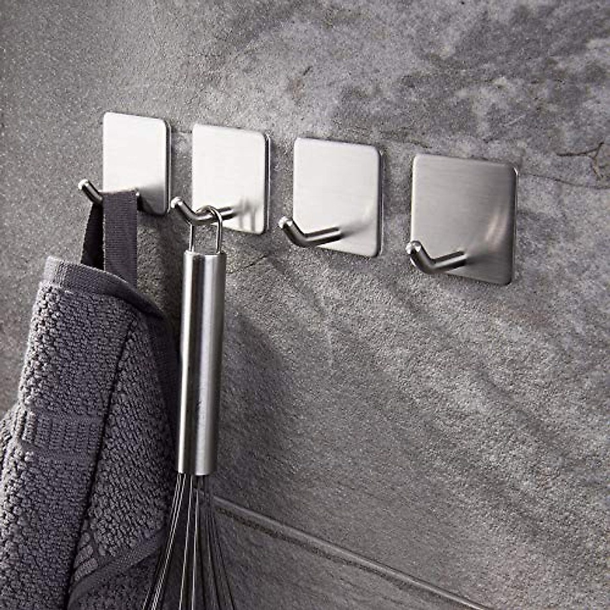 YIGII Towel Hooks/Bathroom Hook - Self Adhesive Hooks Office Hooks Hanging Keys for Kitchen Stick on Wall Stainless Steel 4 Packs