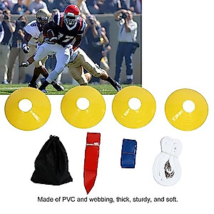 Bonwuno Flag Football Set, 10 Player Football Belts Flags Kit 10 Belts 4 Cone 30 Flags for Playing (Red and Yellow)