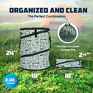 Camco Pop-Up Utility Container | Features Heavy Duty Liner & Zipper Close Lid | Holds 30-Gallon Kitchen-Size Trash Bags | Stands 2-Ft Tall & Collapses for RV Storage and Organization (42996)