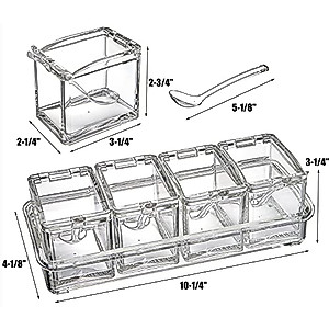 Yesland Clear Seasoning Rack Spice Pots - 4 Piece Storage Container Condiment Jars - Acrylic Seasoning Box, Cruet with Cover and Spoon