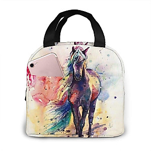 TMVFPYR Horse Lunch Bag Cooler Bag Women Tote Bag Insulated Lunch Box Water-resistant Thermal Soft Liner Lunch Container for Picnic Travel Boating Beach Fishing Work