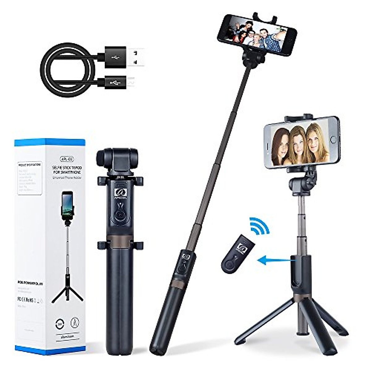 Apexel 2-in-1 Extendable Selfie Stick Monopod Tripod Stand with Wireless Remote Shutter for iPhone Xs/XS Max/XR/X/8/8 Plus/7/7 Plus/6s/6 Plus, Galaxy S9/S8/S7 Plus, Nubia, Huawei and More