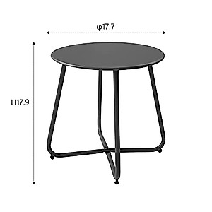 juserox Outdoor Table Small Patio Side Table, Round Metal Side Table, Weatherproof, Portable, Outdoor End Table for Garden, Balcony, Yard (Black)