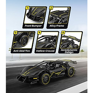 DoDoeleph RC Cars, Fast Metal Remote Control Car for Kids, 1/24 Alloy Frame Hobby Electric Racing Car Toys 2.4GHz 2X Rechargeable Batteries for Adults Boys Girls Birthday