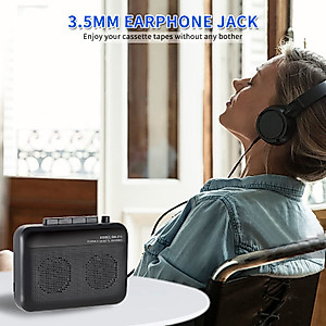 Portable Cassette Player Recorder with Bluetooth Transmitter, Walkman Cassette Tape Player with Headphone Jack, Build-in Speaker, Microphone Jack, Powered by AC Adapter or AA Battery- Black