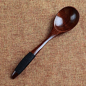 FLYUFO Kitchen Spoons 1PC Wooden Spoon Bamboo Kitchen Cooking Utensil Tool Soup Teaspoon Travel Portable Tableware Kitchenware Kitchen Accessories (Color : Brown)
