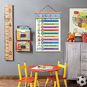 KAIRNE God’s Scripture Art Print With Wood Magnetic Poster Hanger, Christian Hanging Pictures Bible Verses Church Poster(35X56CM) Sunday School Educational Wall Art Kids Rules For Home Decor