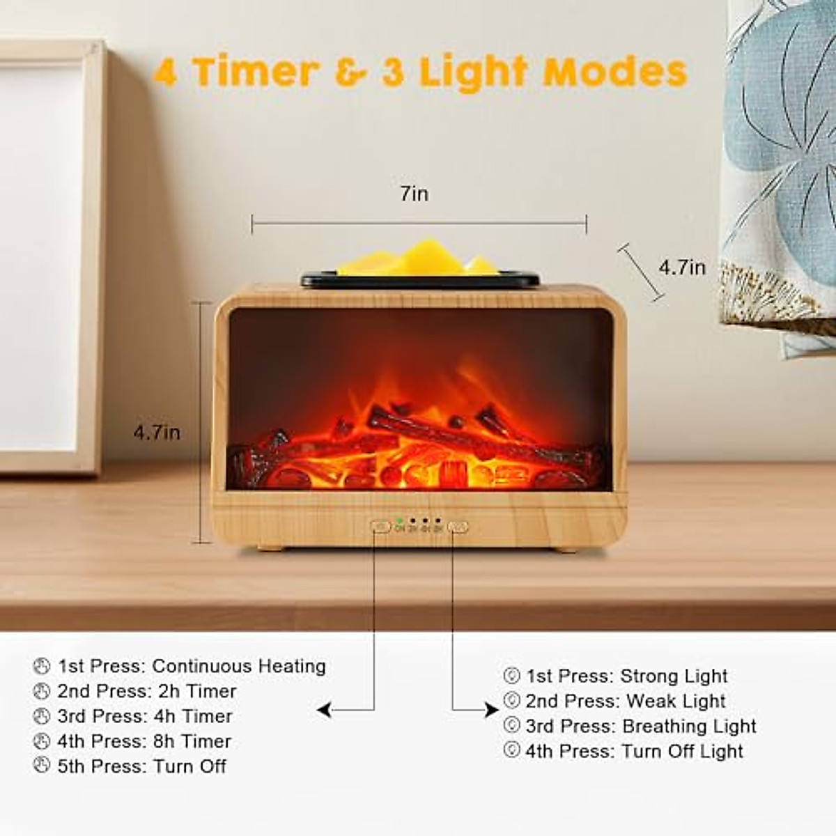 Wax Melt Warmer Electric Melter - Electric Flame Fireplace Wax Burner, Wax Melter for Scented Wax Melts with 4 timer, Flame Light Fragrance Wax Cubes Warmer Gift & Decor for Home Office Studio