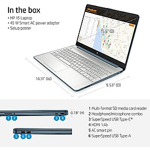 HP 15.6 Inch Laptop for College Students, Business, Intel Core i3-1115G4, 16GB RAM, 1TB SSD, Windows 11 Home, HDMI, SD Card Reader, Wi-Fi, Webcam, Spruce Blue, PCM