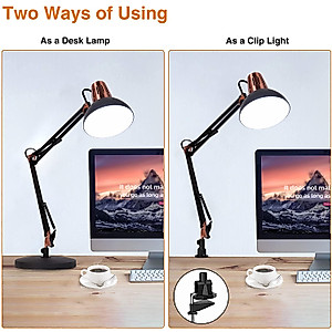 FIRVRE Metal Desk Lamp Adjustable Goose Neck Architect Table Lamp Sandy Black Tall Reading Light Swing Arm Desk Lamp with Clamp Eye-Caring for Bedroom Bedside Study Home Office Library Workplace