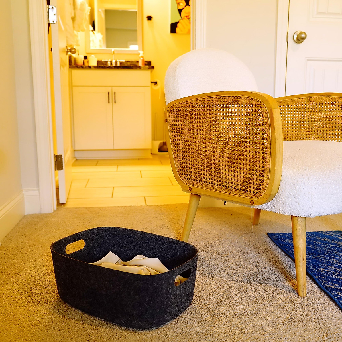 Welaxy Large Storage Basket Felt Open Desk Organize bin Shelf Box with handles lightweight carry for Magazines Books Junk Kids Toys Pet Clothes Laundry (Charcoal)