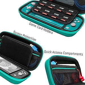 Orzly Carry Case and Comfort Grip in Turquoise for Switch Lite - Bundle
