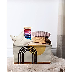 Cube Storage Bins Cloth Towel Organizer Abstract Art Mid Century Bohemian Style Sun Rainbow Boho Fabric Collapsible Storage Baskets with Handles for Home Office Closet Shelves Toy Nursery 1 Pack