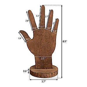 MOOCA 6-Piece Wooden Hand Form Jewelry Display Set - 2-Way Design for Wall Hanging or Standalone Mannequin Finger Hand Display, Brown Color