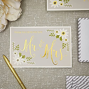 Sustainable Greetings 48 Pack New Mr and Mrs Wedding Thank You Cards with Striped Decorative Envelopes (4x6 In)