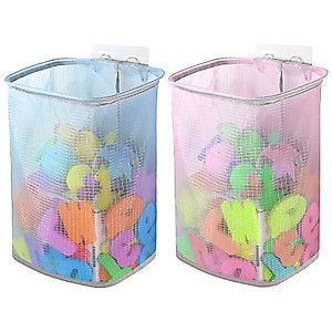 Linkidea 2 Packs Bath Toy Storage Organizer, Hanging Mesh Bathtub Toy Holder Basket with Adhesive Hooks, Shower Caddy for Kids Toddlers Bathroom Car Toy (Blue & Pink)