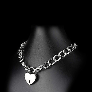 Lover Heart Padlock Necklace, Choker Necklaces for Women with Lock and Key, Metal Padlock Choker Pendant 18in