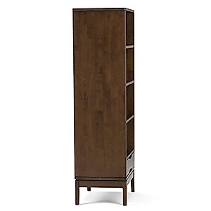 SIMPLIHOME Harper SOLID HARDWOOD 24 Inch Mid Century Modern Bookcase with Storage in Walnut Brown, For the Living Room, Study Room and Office