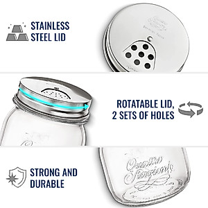 Bormioli Rocco Quattro Stagioni Spice Jar Set - 8.5 Oz, Durable Glass Mason Jars with Multi-Function Rotatable Lids, Stainless Steel Tops for Salt & Pepper - Made in Italy, Glass Spice Jars