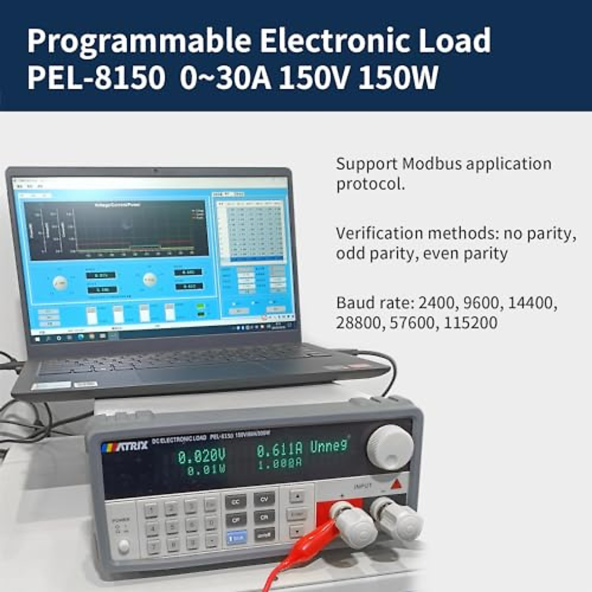 MATRIX Electronic Load Tester PEL8150, 150V 30A 150W Programmable DC Electronic Load, 0.1mV 0.1mA Resolution DC Power Supply Tester for Voltage Current, 0.2% Accuracy Electric Circuit Testing Device