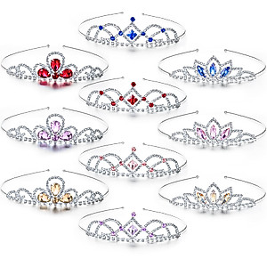 Hicarer 10 Pieces Girls Princess Rhinestone Crown Colorful Crystal Headband Crystal Tiara Rhinestone Princess Crystal Headband for Birthday Wedding Crown Party Prom, Little Girls, Colorful